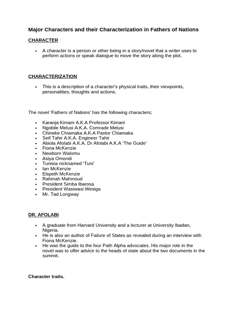 Character Analysis in Fathers of Nations | PDF | Idealism