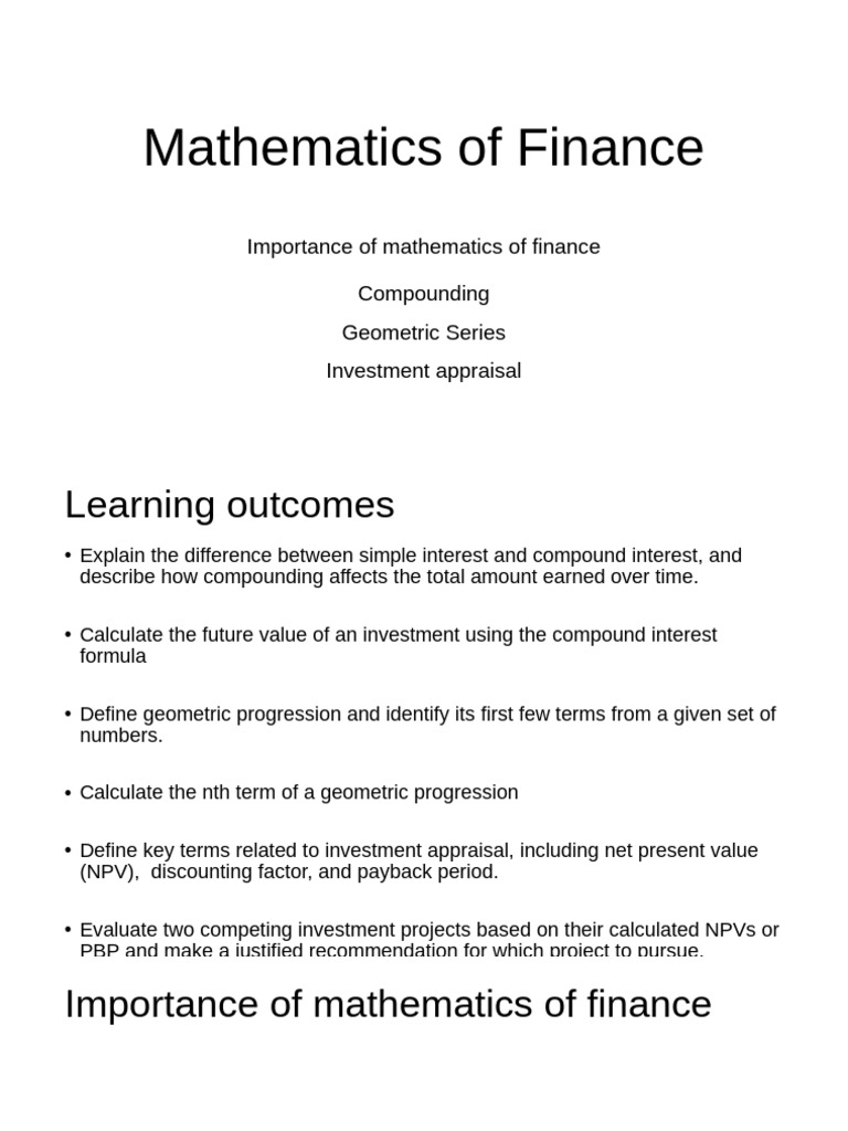 Topic 4 Mathematics of Finance 2024 | PDF | Net Present Value | Interest