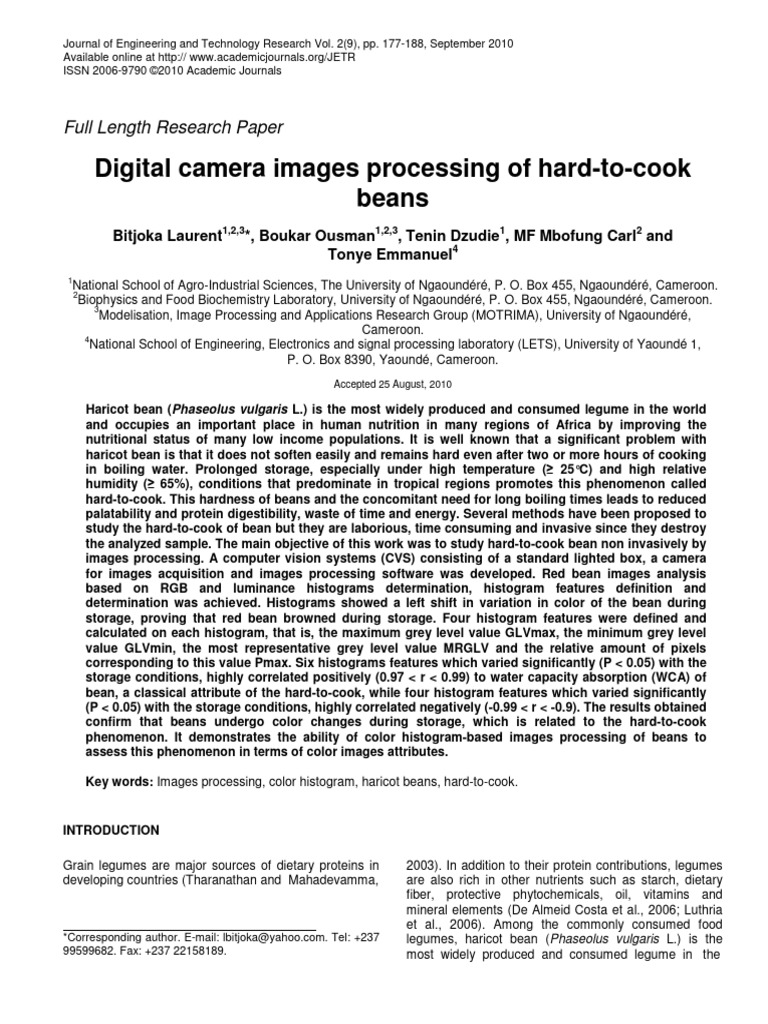 Digital Camera Images Processing of Hard - To - Cook Beans | PDF ...