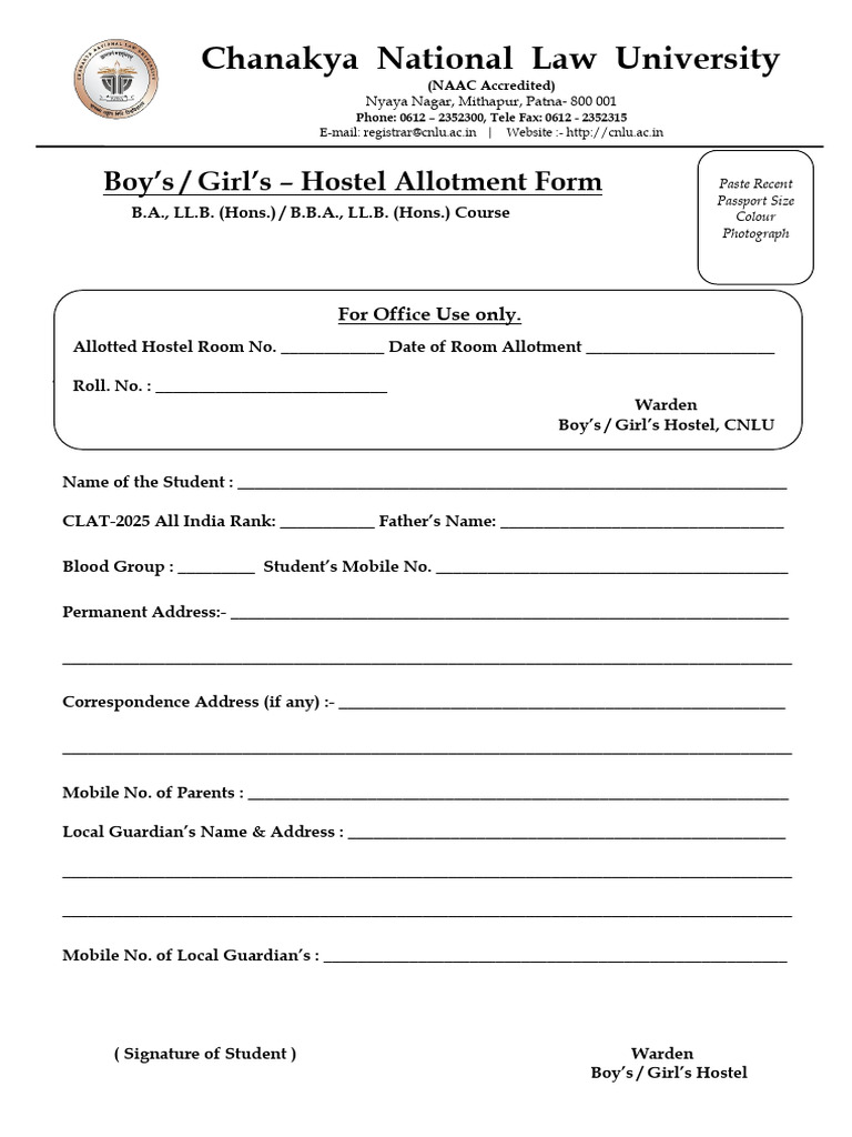 Hostel Allotment Form | PDF