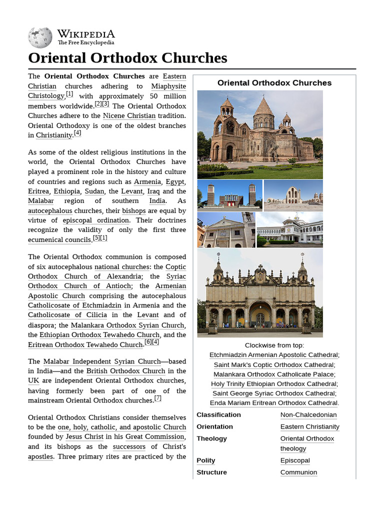 Oriental Orthodox Churches | PDF | Eastern Orthodox Church | Council Of ...