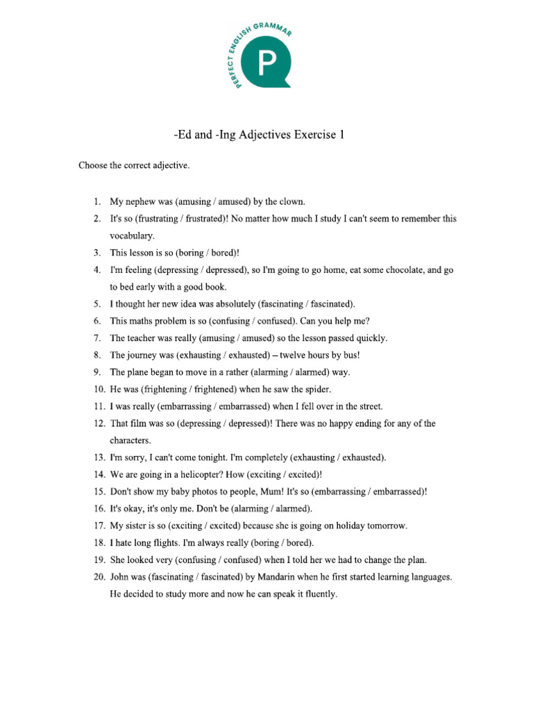 Adjectives Edning With Ed and Ing | PDF