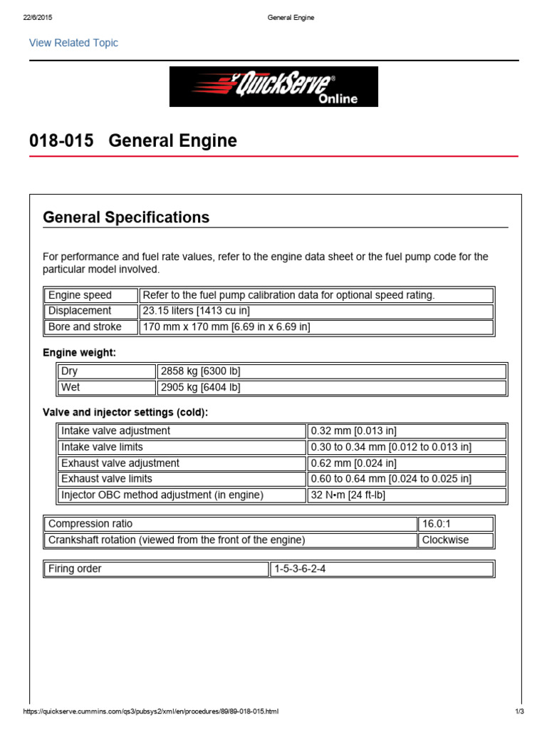 General Engine Specifications Guide | PDF