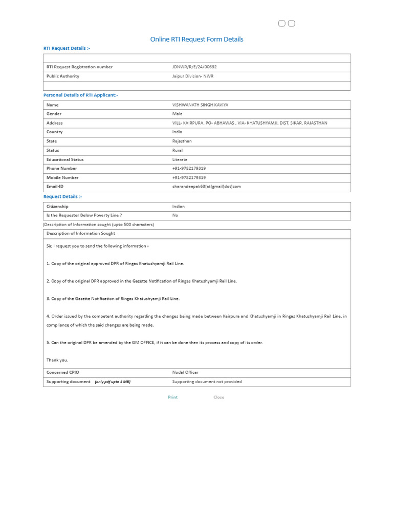 RTI Online - Request - Appeal Form Details GURUJI | PDF