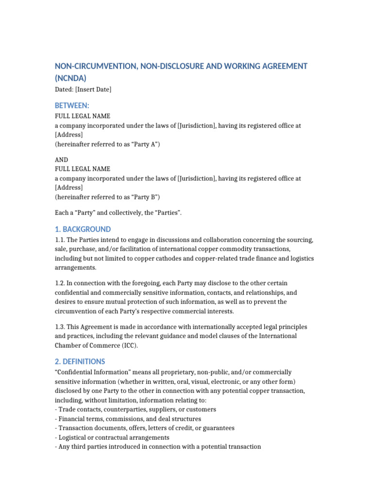ICC NCNDA Template for Copper Transactions | PDF | Non Disclosure ...