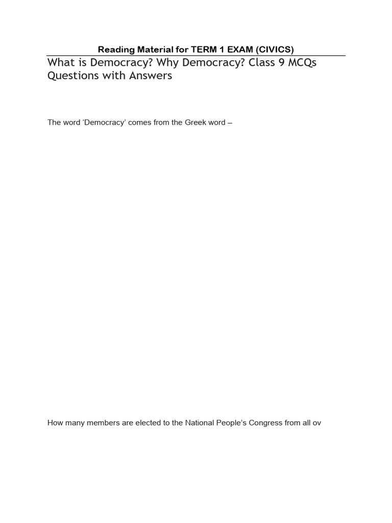 CIVICS Reading Material For TERM 1 EXAM | PDF | Government | Political ...