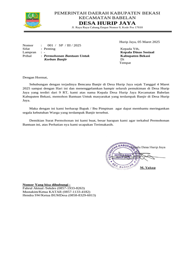Surat Permohonan Bantuan Banjir | PDF