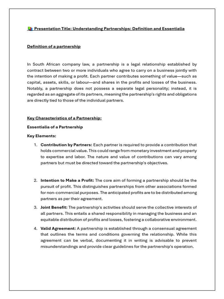 ? Presentation Title - Definition of Partnership & Essentialia of ...