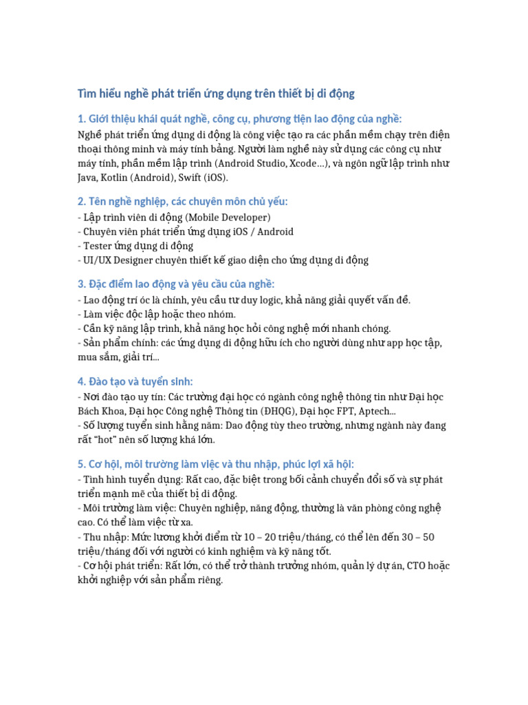 Tim Hieu Nghe Phat Trien Ung Dung Di Dong 2 | PDF