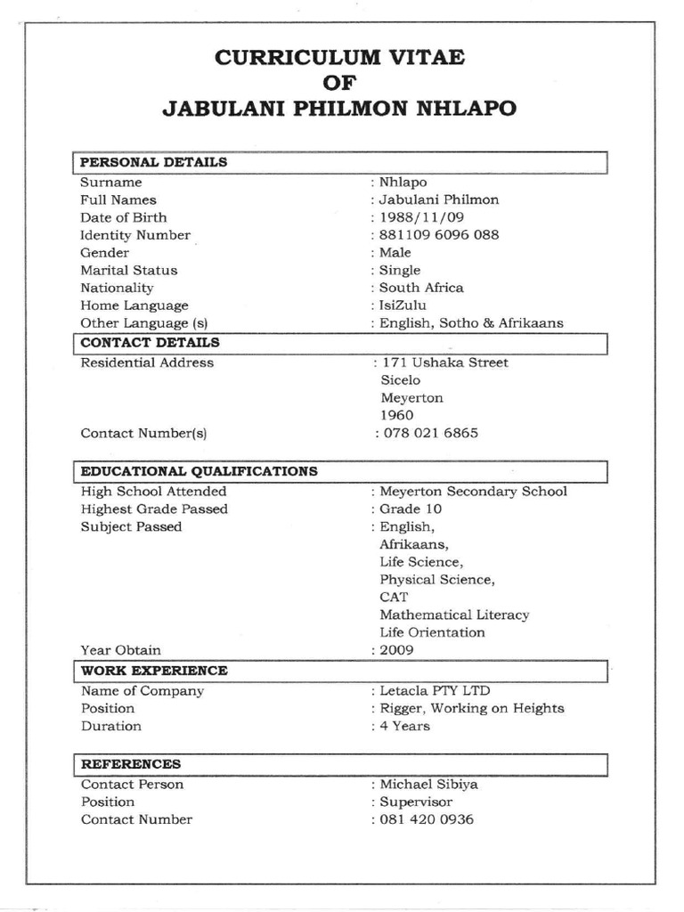 Jabulani Nhlapo CV | PDF