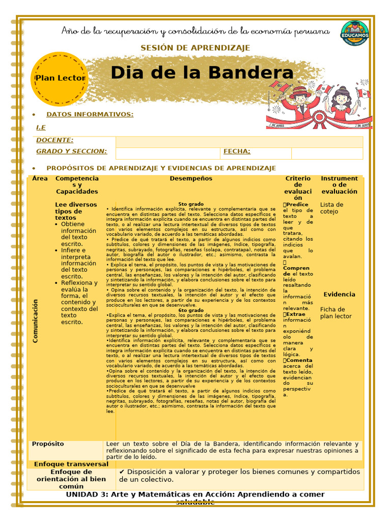 U3 SESIÓN D4 PLAN LECTOR Dia de la Bandera - 907 228 503 MISS MONICA (1) | PDF | Aprendizaje