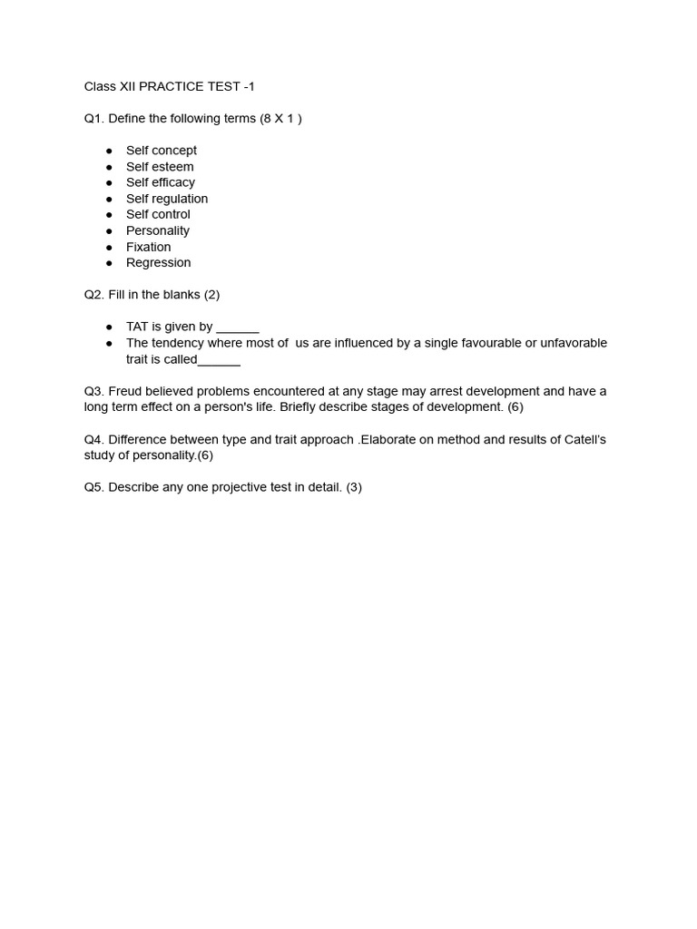 Self & Personality Test 1 | PDF