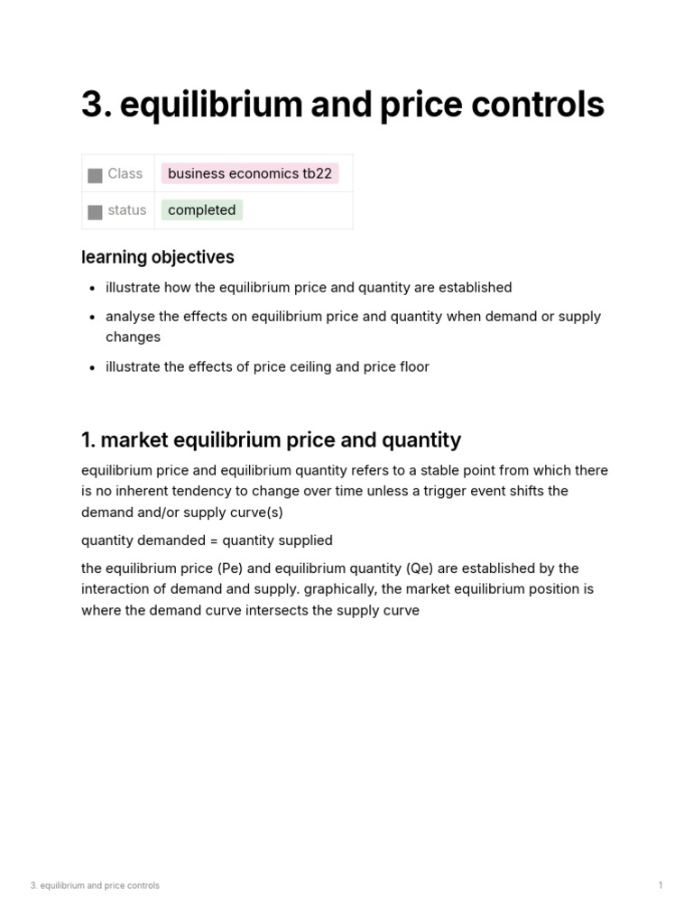 Economics: Equilibrium and Price Controls | PDF | Economic Equilibrium ...