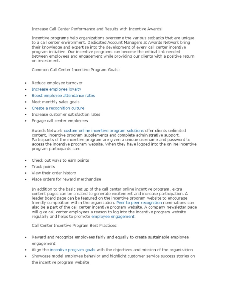Call Centers Incentives | PDF | Incentive | Call Centre