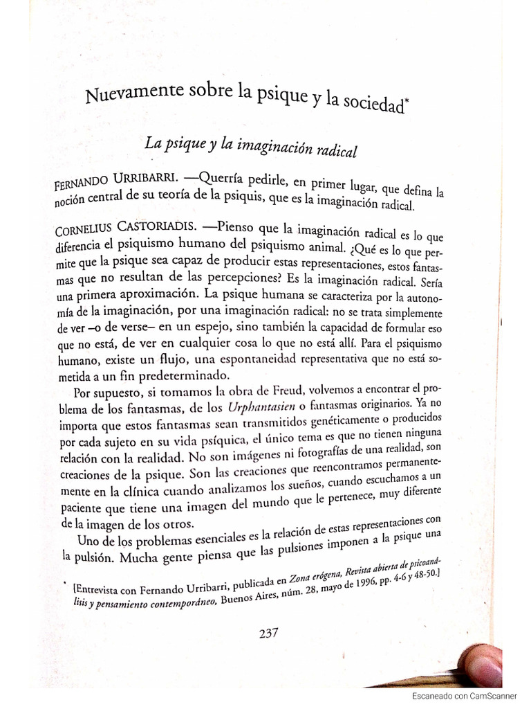 Nuevamente Sobre La Psique y Sociedad CASTORIADIS | PDF