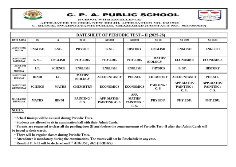 2nd Periodic Test Schedule 2025 | PDF