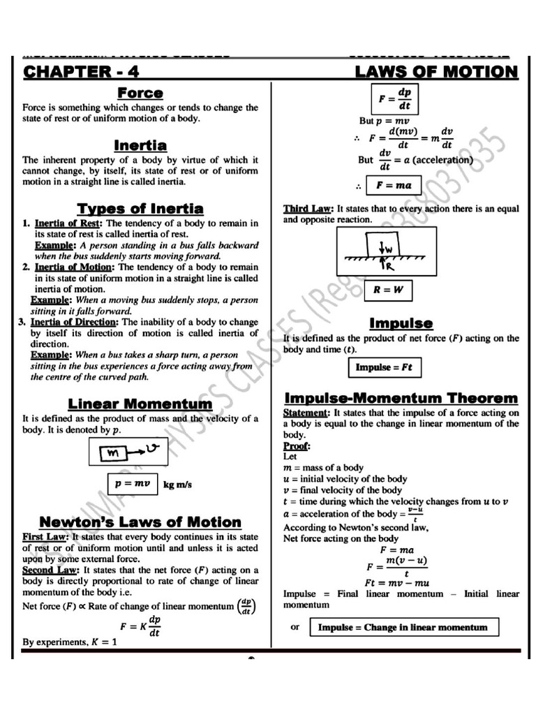 Class 11 Physics CH 4 Notes | PDF
