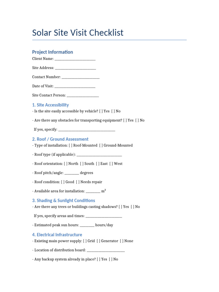 Solar Site Visit Checklist Template | PDF