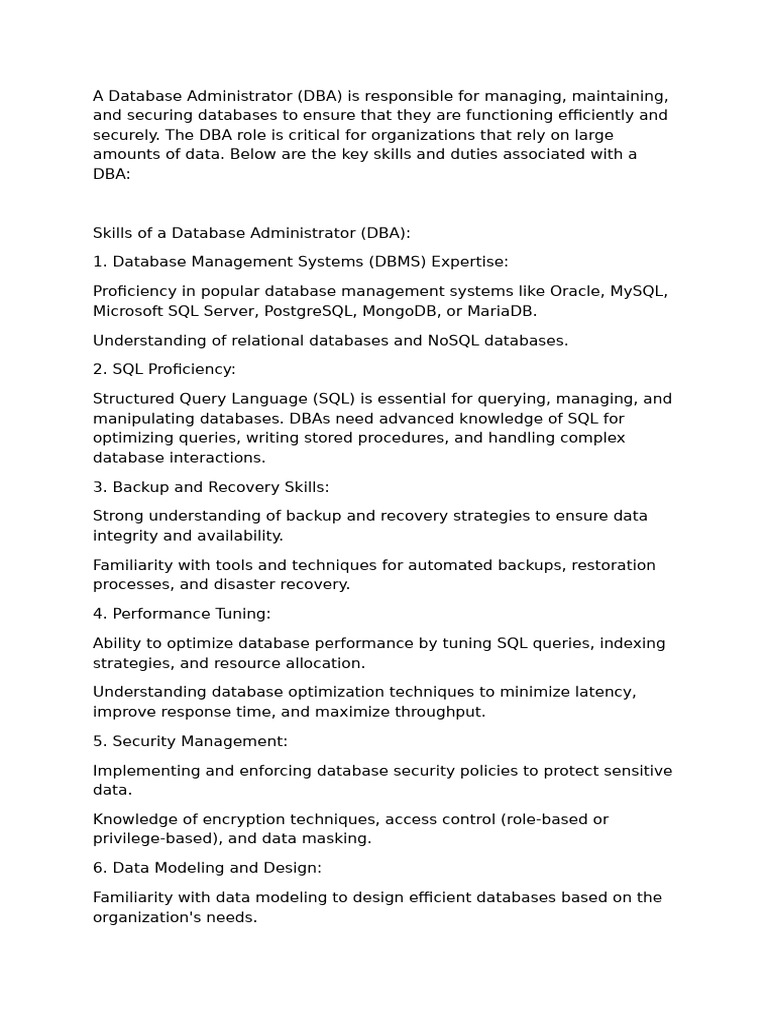 Essential Skills for Database Administrators | PDF | Databases | Cloud ...