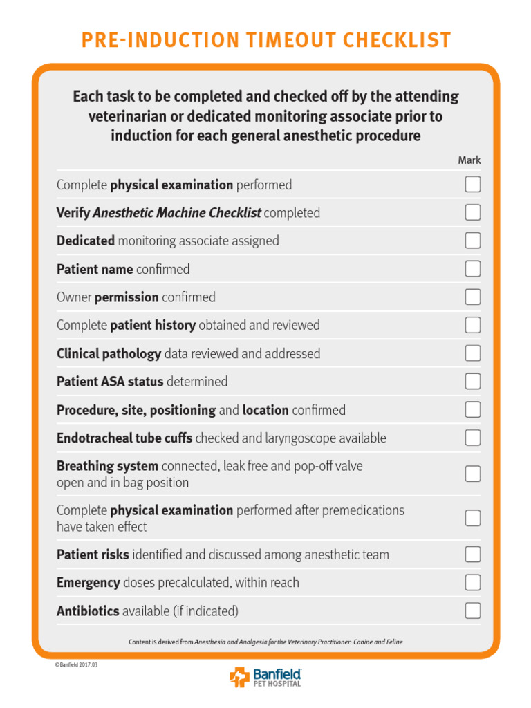 Anesthesia Pre-Induction Checklist | PDF