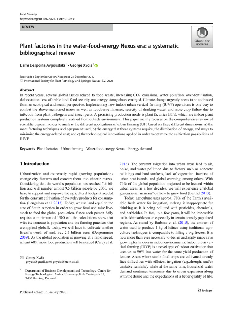 Plant Factories in The Water-food-Energy Nexus Era | PDF | Agriculture ...