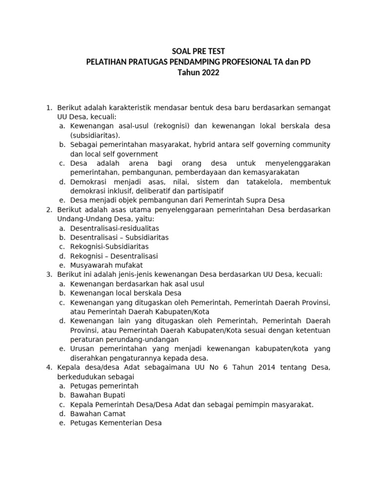 Soal Pre Test - Post Test 2022 | PDF