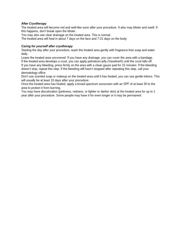 Post-Cryotherapy Care Instructions | PDF