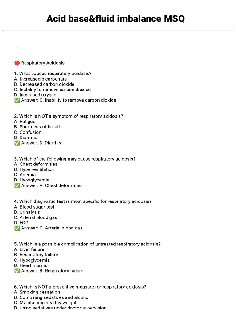 Acid Base&Fluid Imbalance MSQ | PDF | Dehydration | Edema