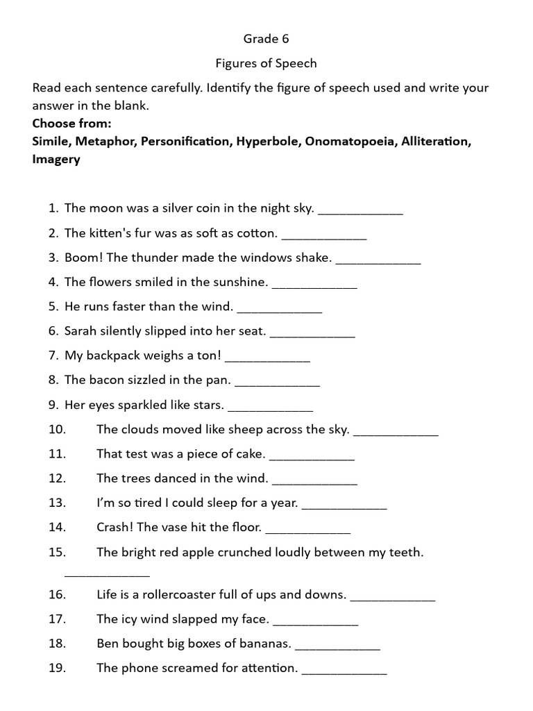 Grade 6 Figures of Speech Practice | PDF