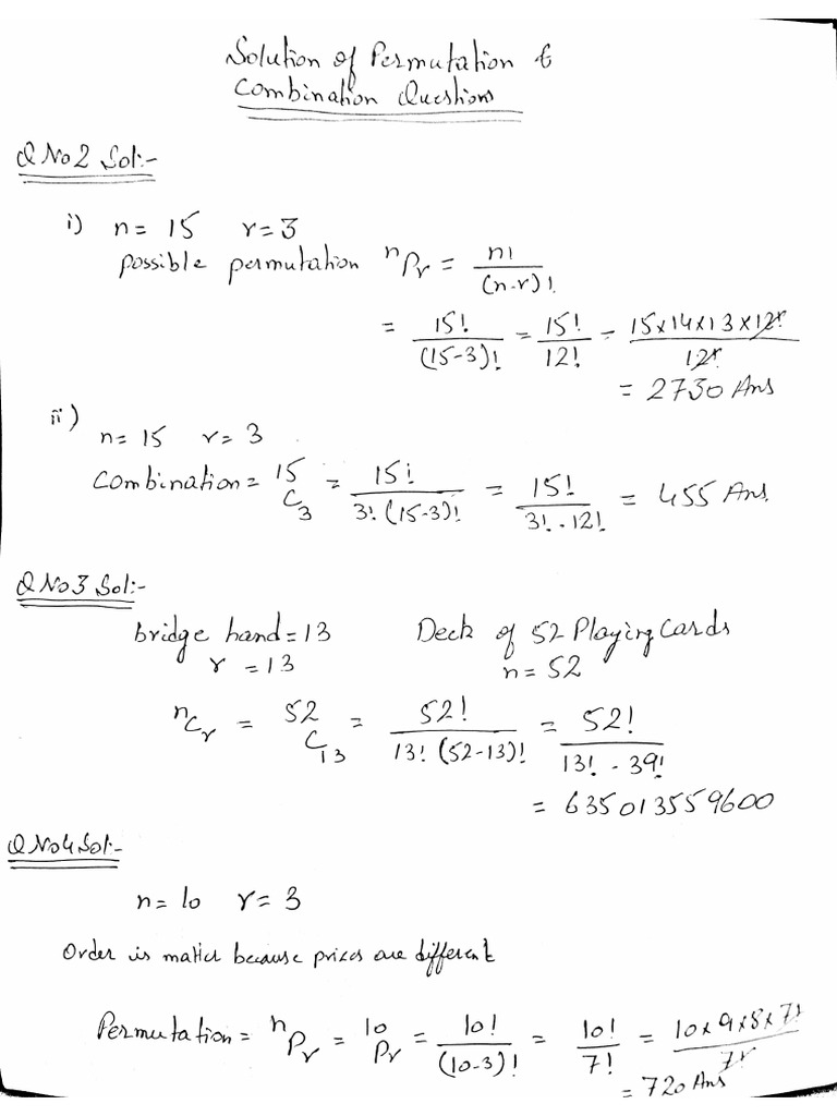 Solution of Permutation and Combination Questions | PDF