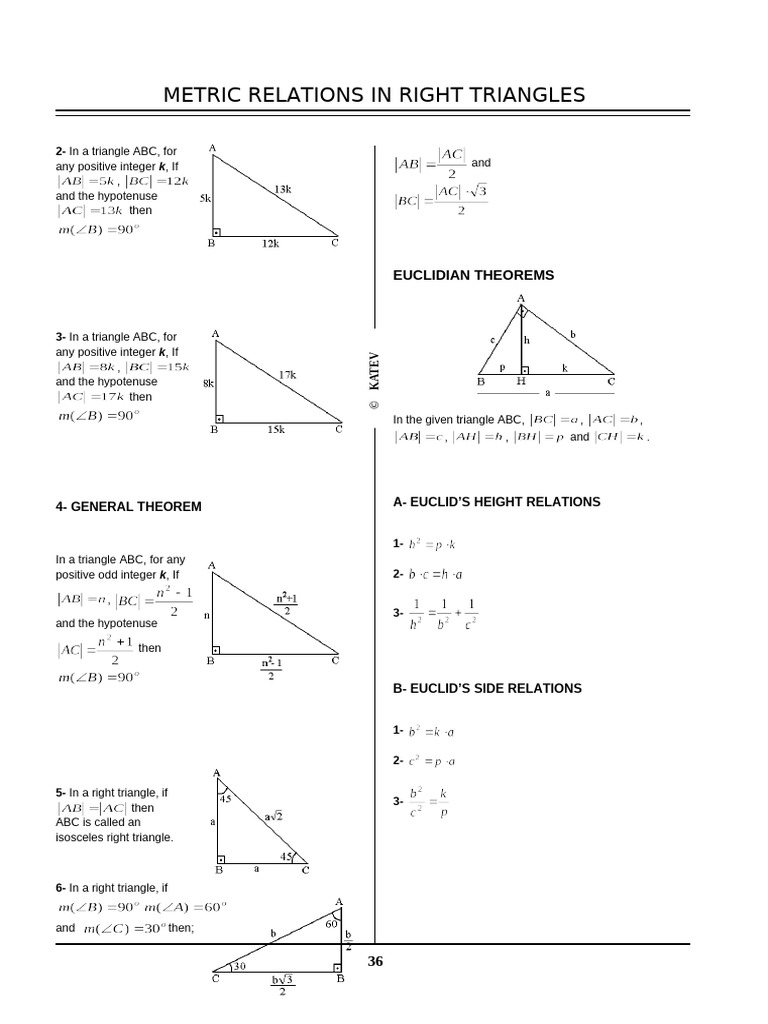 Metric Relations in Right Triangles: Euclidian Theorems | PDF