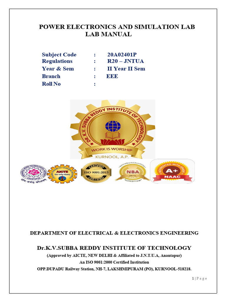 Power Electronics Lab Manual - r20 | PDF | Rectifier | Power Inverter