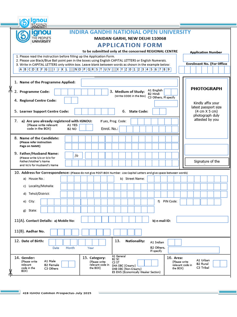IGNOU Admission Form Pages | PDF | Disability