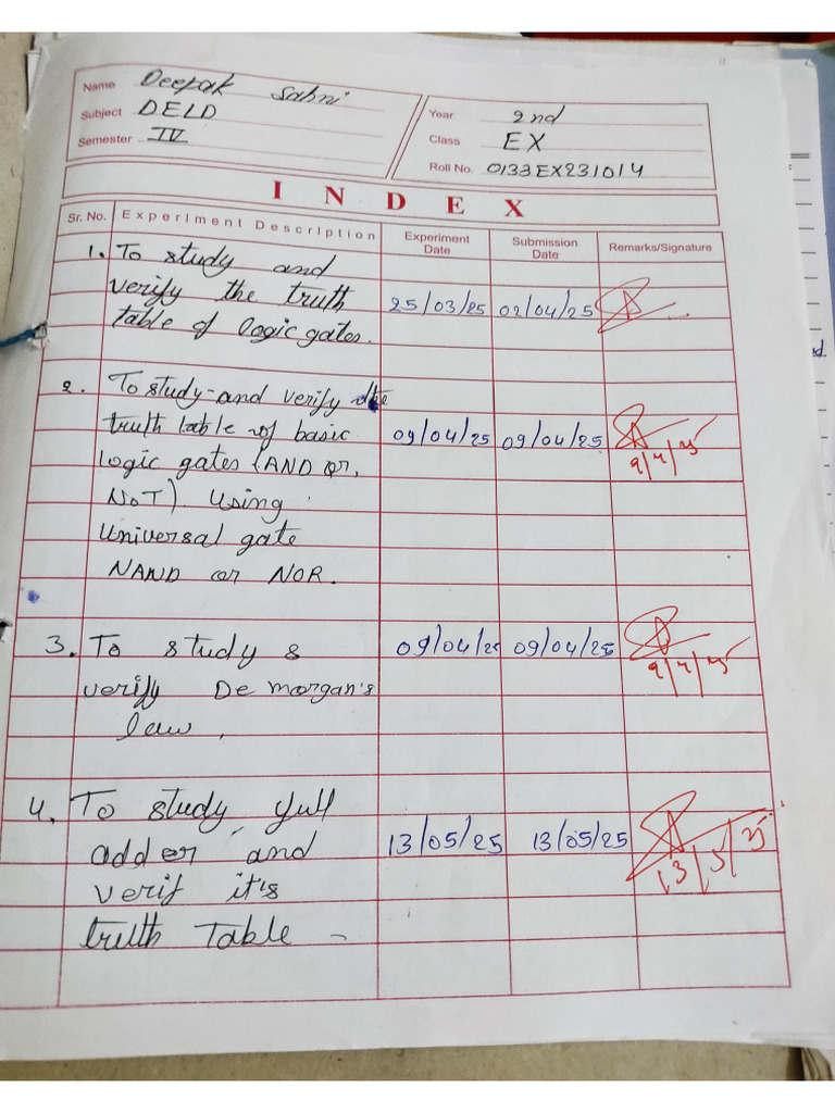 DELD Experiments 1-4 (Hand Written) | PDF