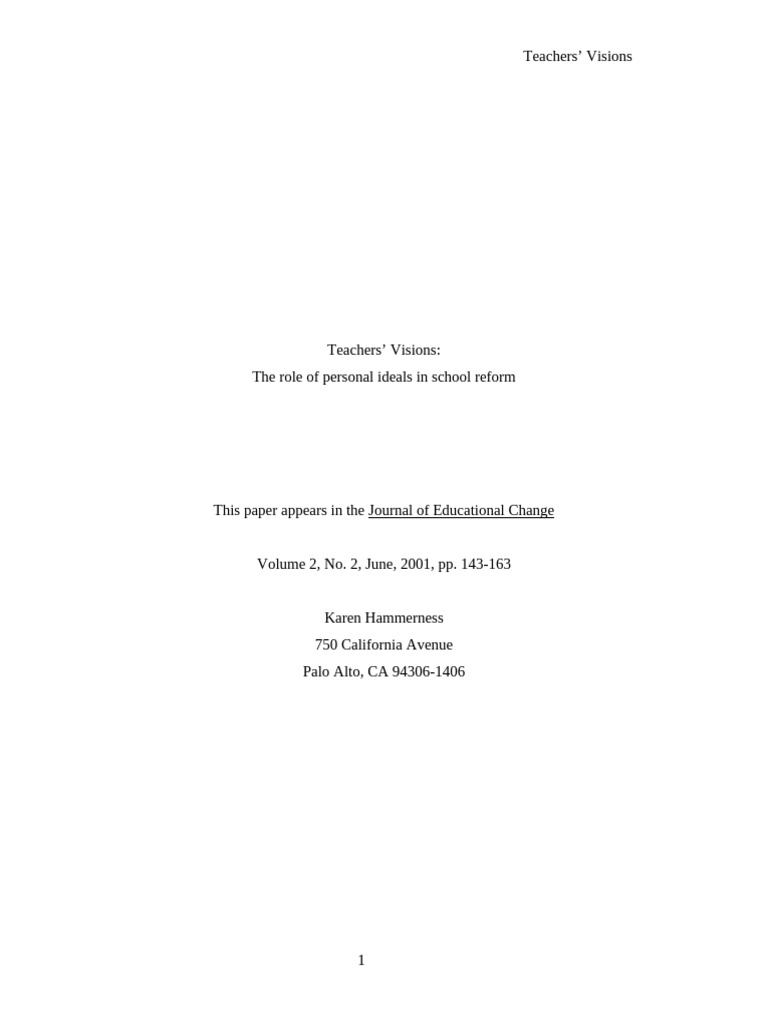 Journal Ed Change Paper Versionpriortopub | PDF | Teachers | Thought