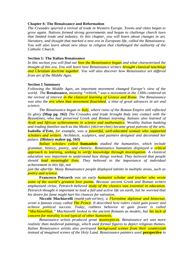Renaissance Overview Worksheet | PDF | Renaissance | Italian Renaissance