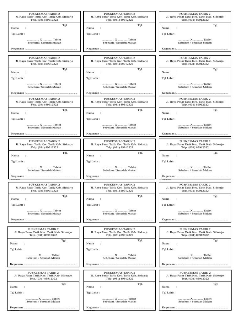 FORM ETIKET Tablet (KERTAS PUTIH) | PDF