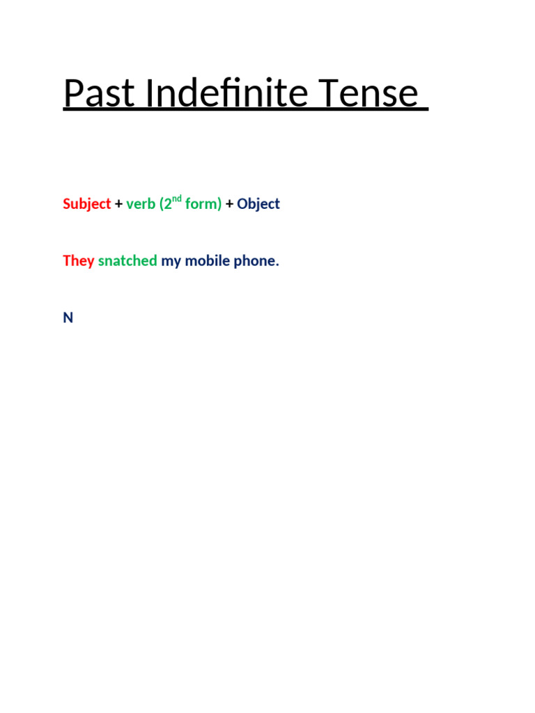 Past Indefinite Tense | PDF