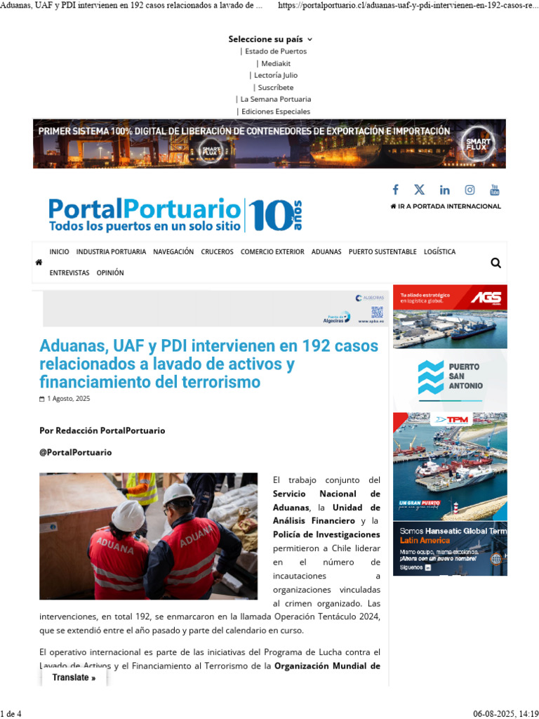 Aduanas, UAF y PDI intervienen en 192 casos relacionados a lavado de activos y financiamiento ...