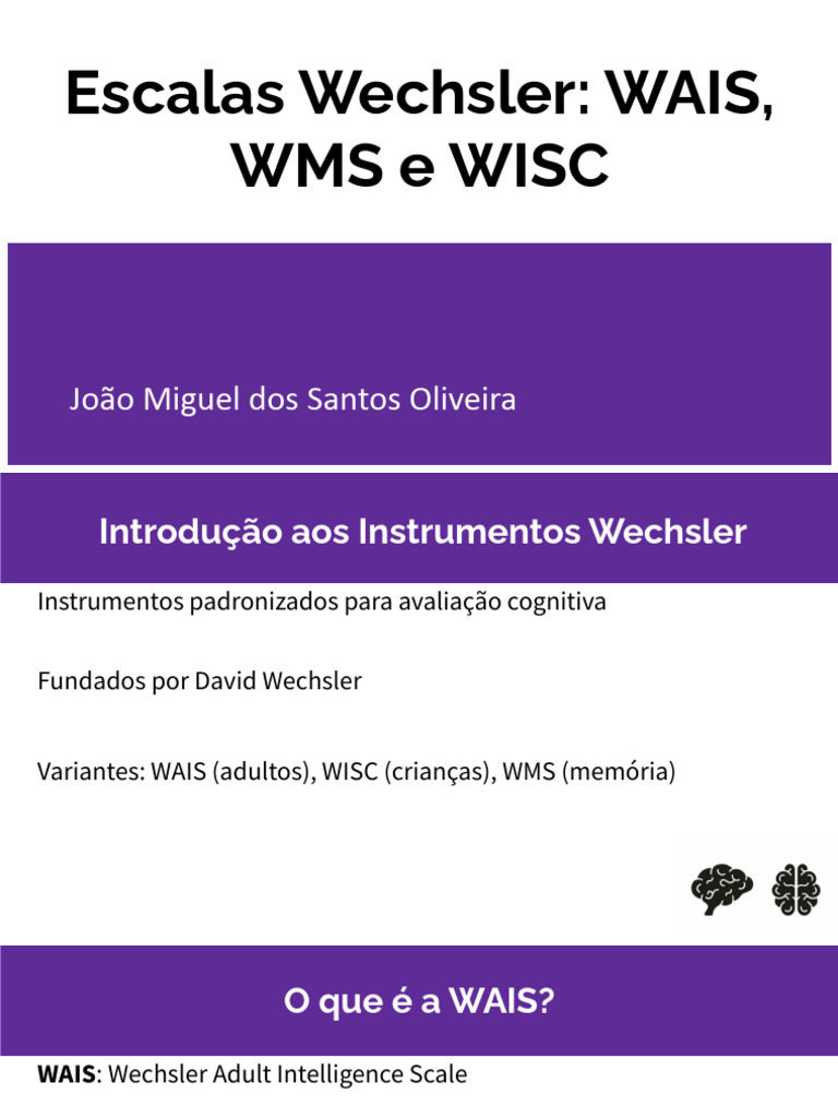 Escalas Wechsler: WAIS, WISC e WMS | PDF | Neuropsicologia | Processos ...