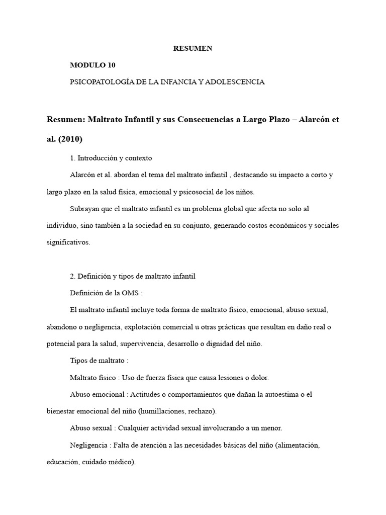 Resumen Modulo 10 | PDF | Abuso infantil | Trauma psicólogico