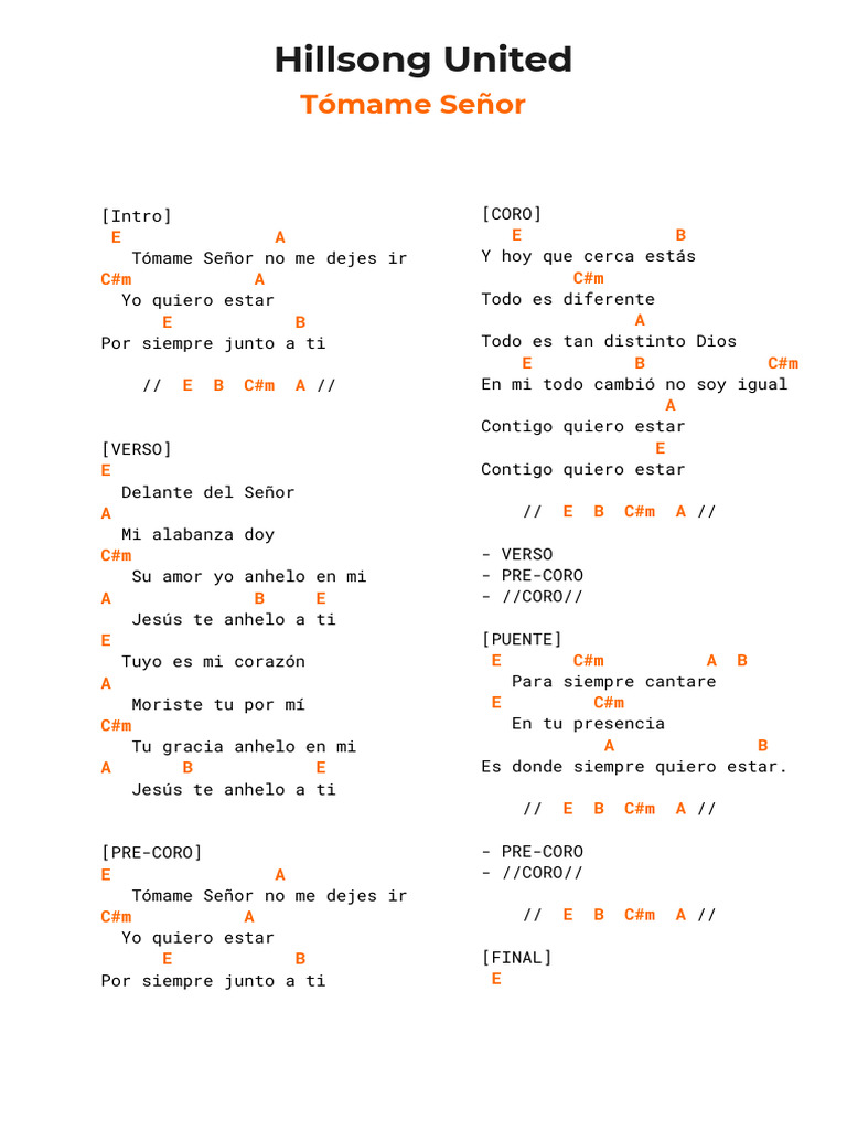 Tómame Señor - Hillsong | PDF