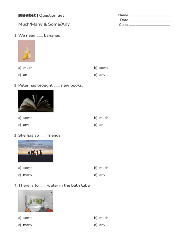Much-Many & Some-Any (Worksheet) | PDF
