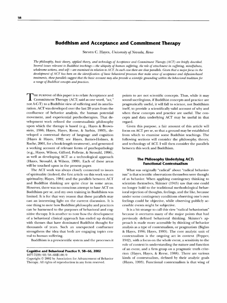 Buddhism and Acceptance and Commitment Therapy | PDF | Behavioural ...
