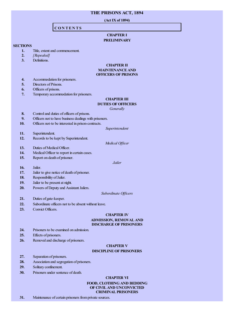 Prisons Act, 1894 Overview | PDF | Prison | Penal Labour