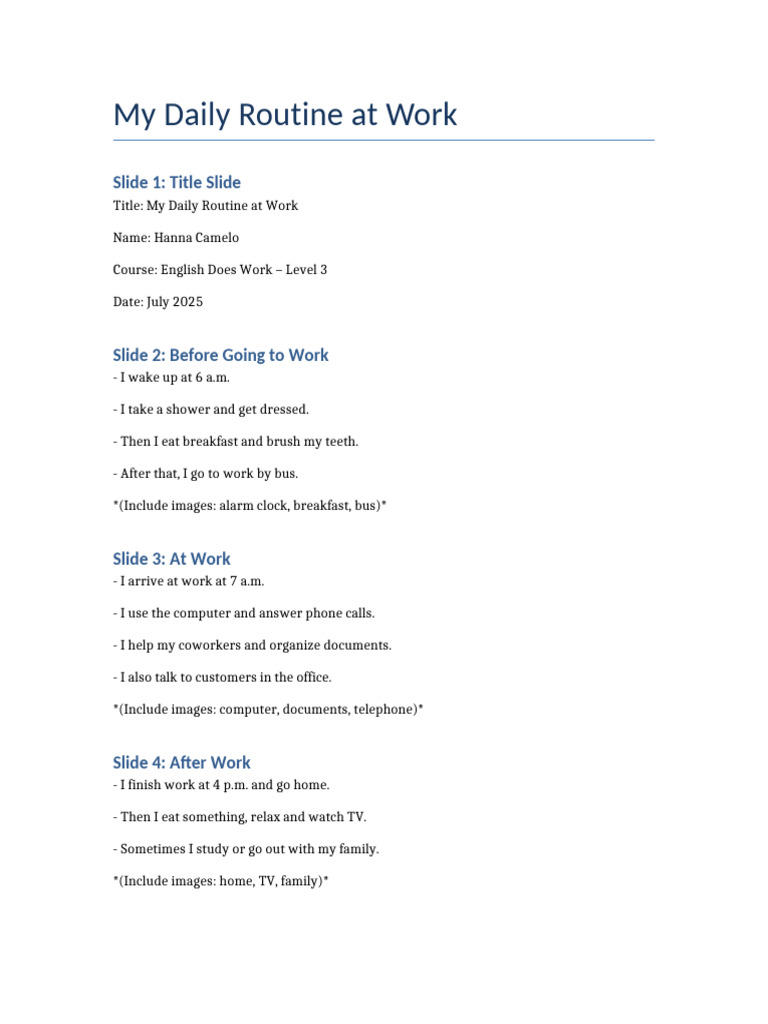 My Daily Routine at Work | PDF