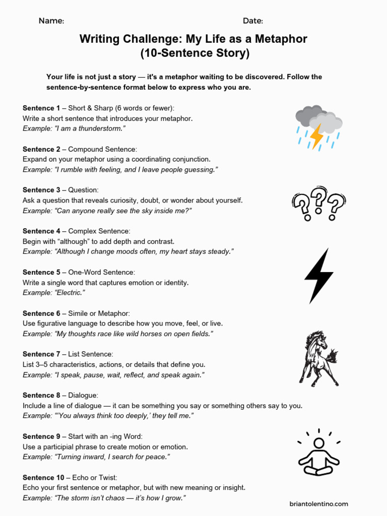 Writing Challenge My Life As A Metaphor 10 Sentence Story | PDF