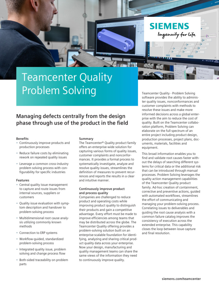 Siemens SW Teamcenter Quality Problem Solving Fact Sheet_tcm27-92381 (1) | PDF | Computing