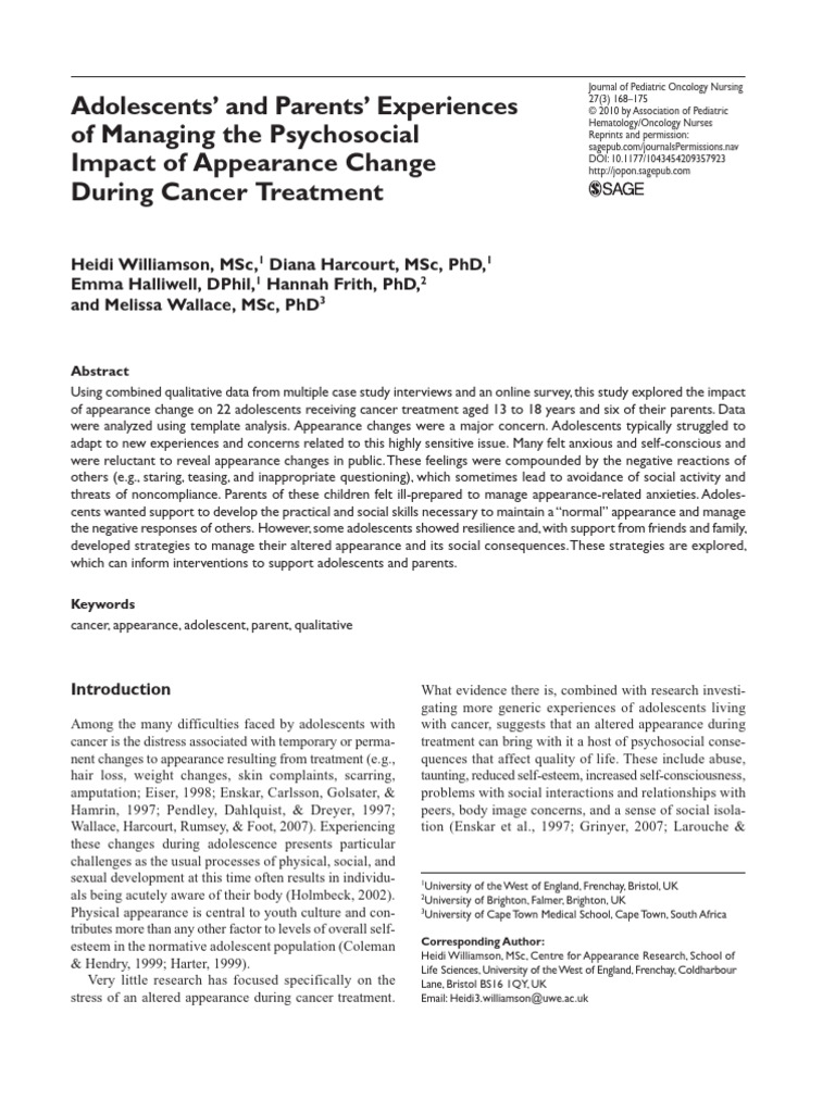 Managing Appearance Changes in Adolescent Cancer Patients | PDF ...
