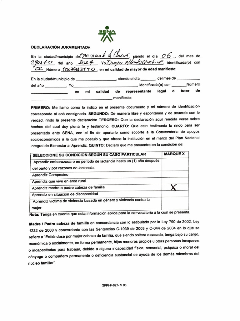 Declaración Juramentada Diego | PDF